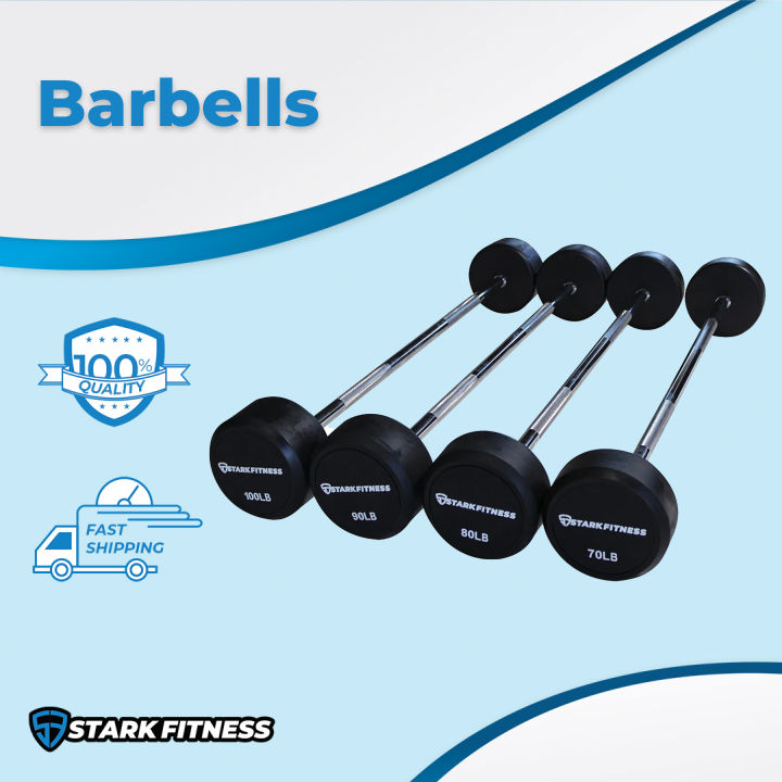 Stark Fitness Barbell, Straight Rubber Fixed Barbell Integrated Biceps ...
