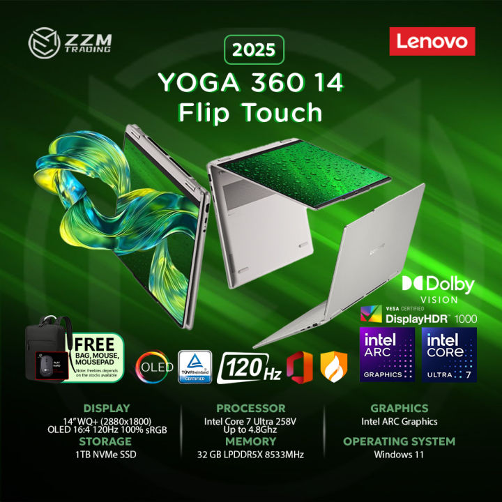 Lenovo YOGA 360 14 Flip Touch/Aura AI 2025 Ultra 7 258V 14" 2.8K OLED ...