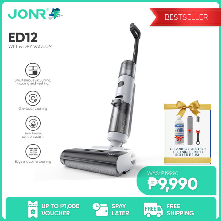 JONR ED12 Lightweight Wet & Dry Vacuum Cordless Floor Cleaner with 40 Water Outlet Edge Cleaning ...
