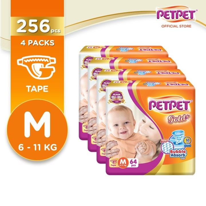 PETPET Tape Diaper Gold+ Mega Pack M 4x64's | Lazada