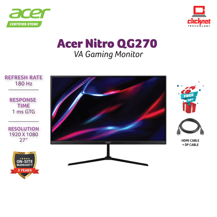 ACER NITRO QG270 S3BIPX MONITOR 27'' LED IPS 180Hz VGA DVI HDMI _ BLACK ...