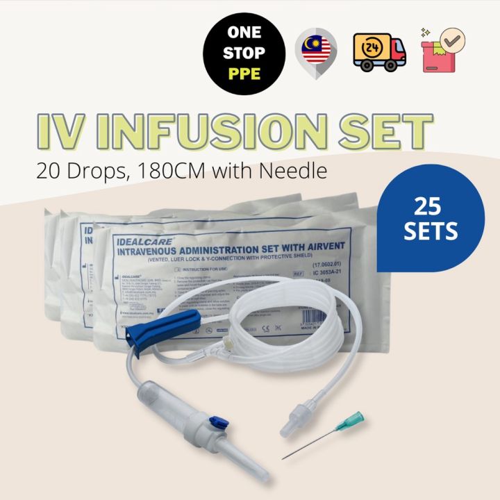 [OneStopPPE] IV Intravenous Admin Set with Airvent Adult 20 Drops with ...