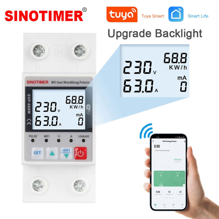 63A 230VAC Smartlife WIFI Energy Meter KWh Metering Switch Timer With ...