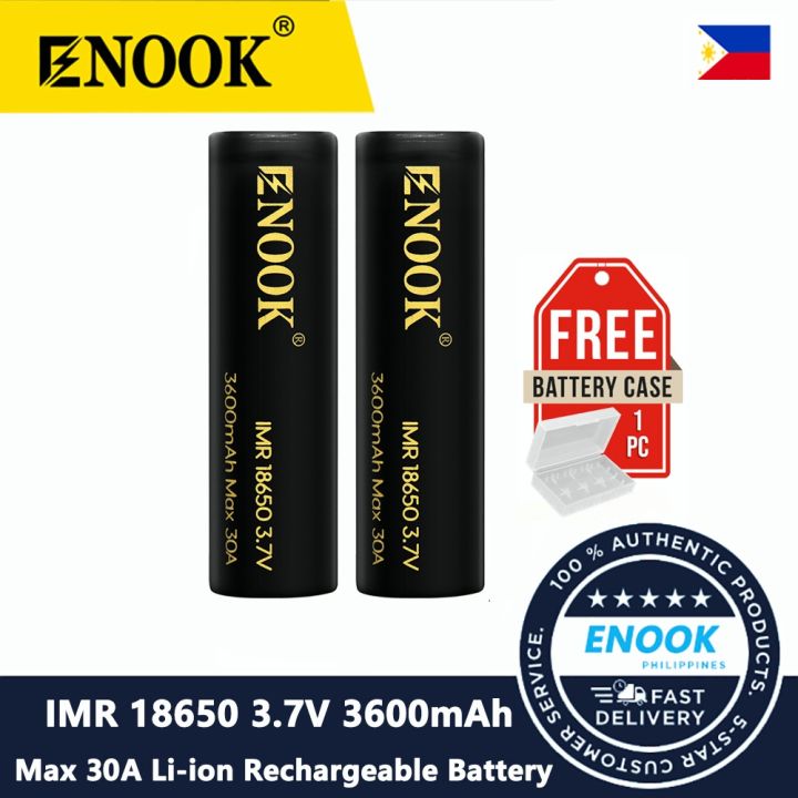 ENOOK 2PCS Rechargeable Battery 18650 3600mAh 3.7V Li-ion Flat 30A 100% ...