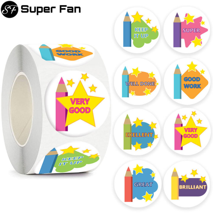 (Super Fan) 500pcs Cute Pencil Reward Sticker for Kids With Star ...