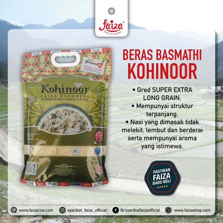 FAIZA BERAS KOHINOOR EXTRA LONG RICE 2kg, 1kg & 500gram | Lazada