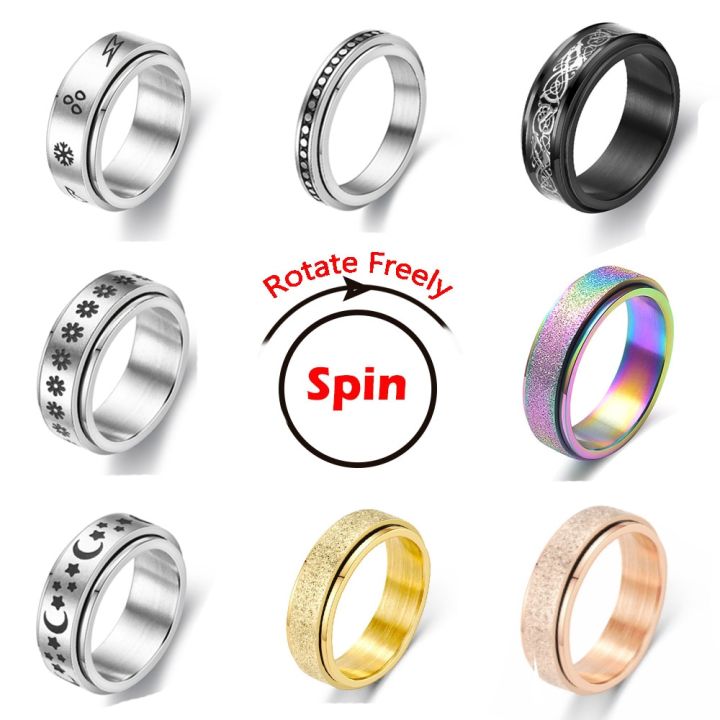 Anxiety Ring For Women Spinner Fidgets Rings Stainless Steel Rotate ...