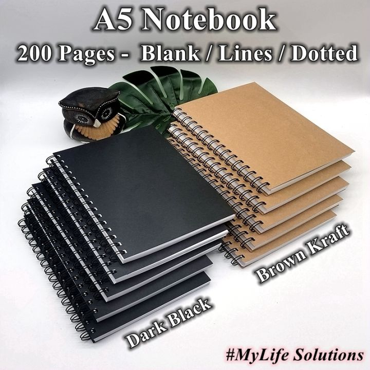 200 Pages A5 Notebook Black Notebook Kraft Notebook Diary Book Journal ...
