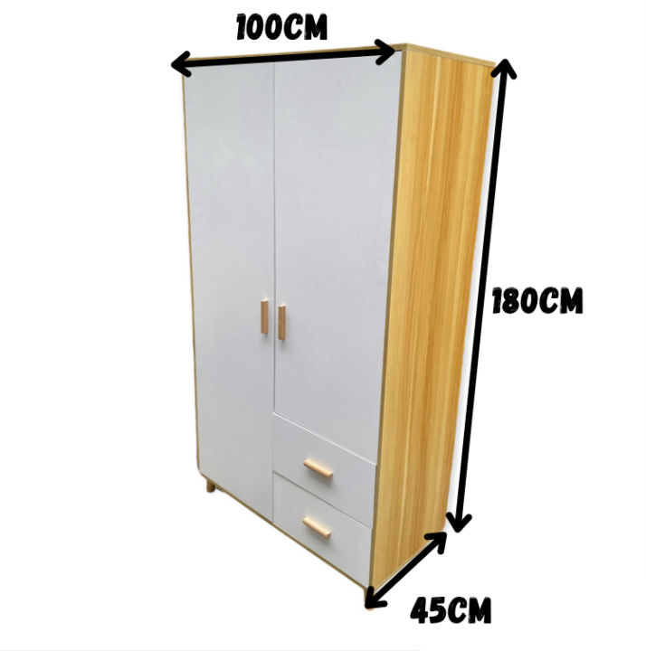 Household Bedroom Wardrobe Cabinet with Two Drawers 100cm x 45cm x 180cm | Lazada PH