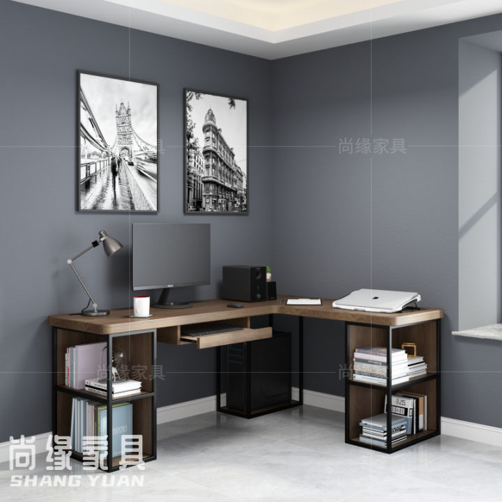 Solid wood corner double long desk bedroom 7-word workbench custom L ...