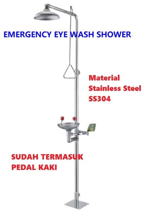 SAFETY SHOWER EMERGENCY EYEWASH EYE WASH STAINLESS STEEL SS 304 + PEDAL ...