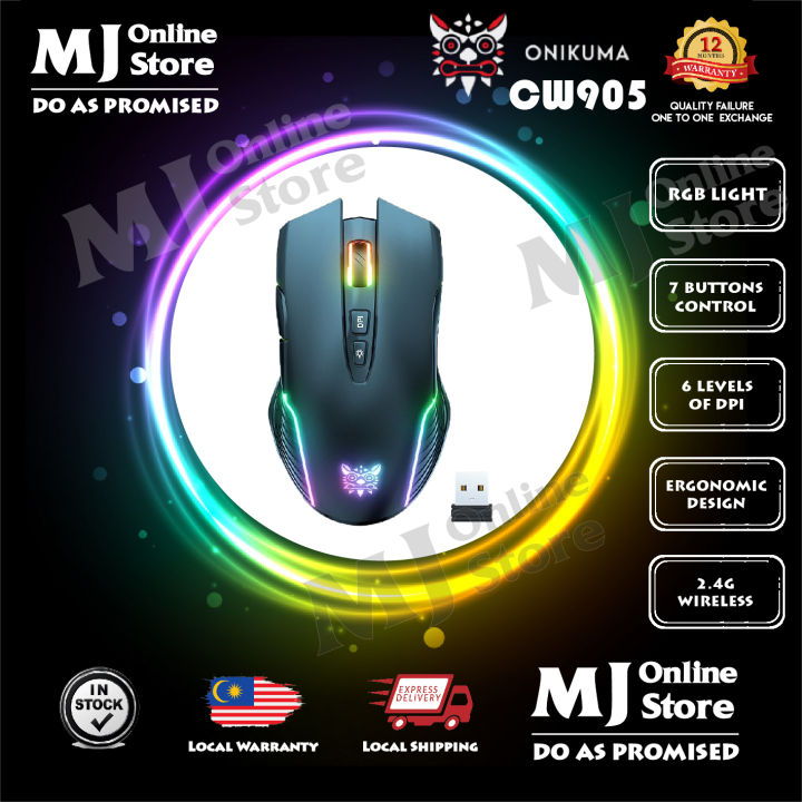 Onikuma CW905 Black RGB Wireless Gaming Mouse, Rechargeable Computer ...