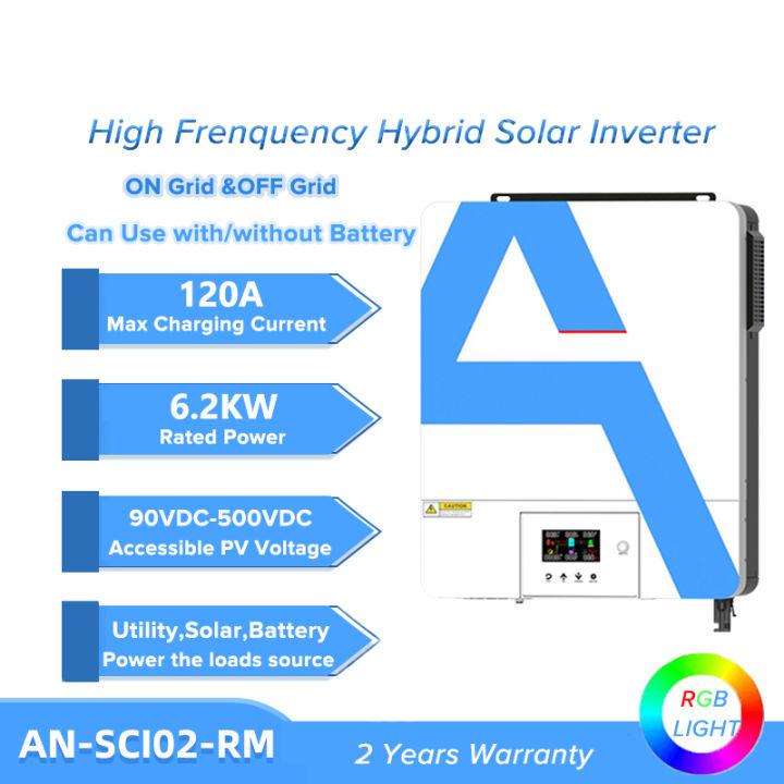 6.2KW Hybrid Solar Inverter Built in SCC 120A Max 500Vdc PV Input 48V ...