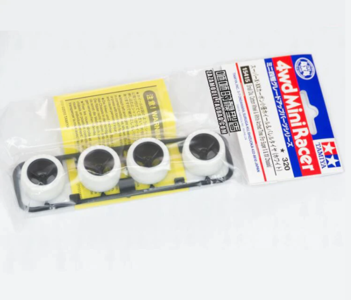 Tamiya mini 4wd Small Dia. Diameter Carbon Wheel & White Arched Tires ...