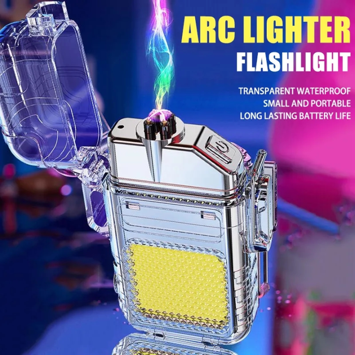 ARC Lighter Electric Torch With LED Light Flashlight Transparent ...