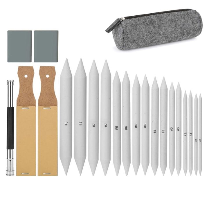22 PCS Sketch Drawing Tools, 16 Blending Stumps Set with 2 Sandpaper ...
