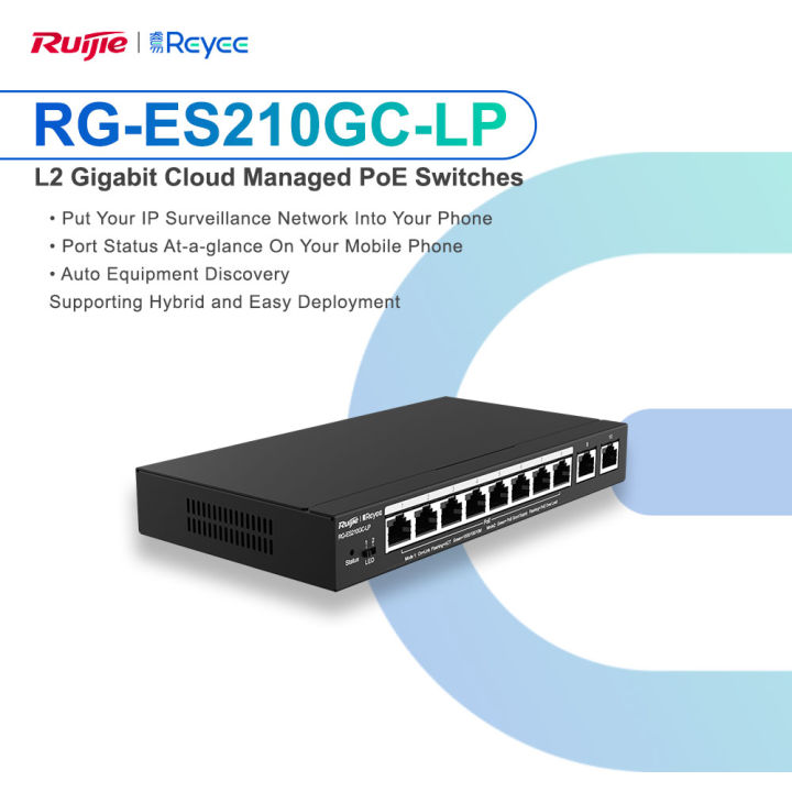 Reyee RG-ES210GC-LP | 10-Port Gigabit Smart POE Switch, 8 PoE/POE+ ...