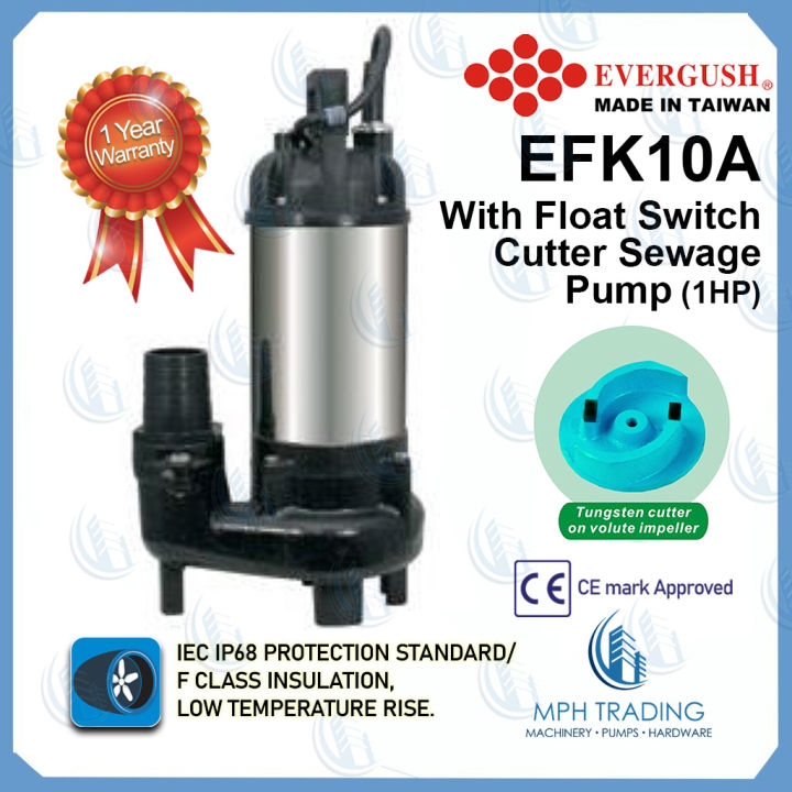 Evergush EFK10A With Float Switch Cutter Sewage Water Pump 1HP 240V ...
