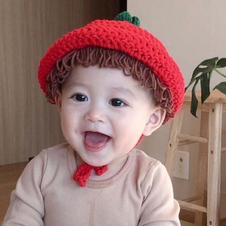 VBBN สีแดงเเดง วิกผมถักสำหรับเด็กทารก อบอุ่นและอบอุ่น น่ารักน่ารักๆ วิก ...