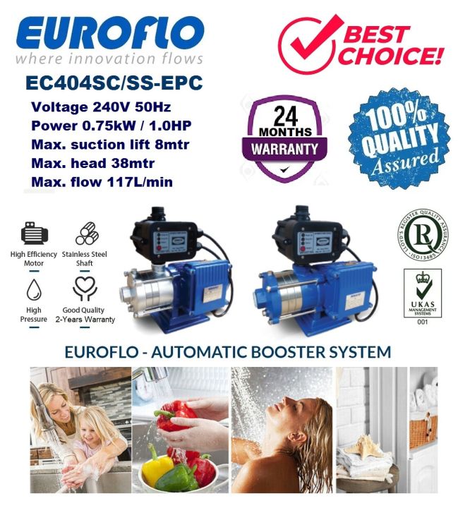 Euroflo 1.0Hp / 750W EPC-Auto Multi-Stage Home Booster Pump EC404 | Lazada