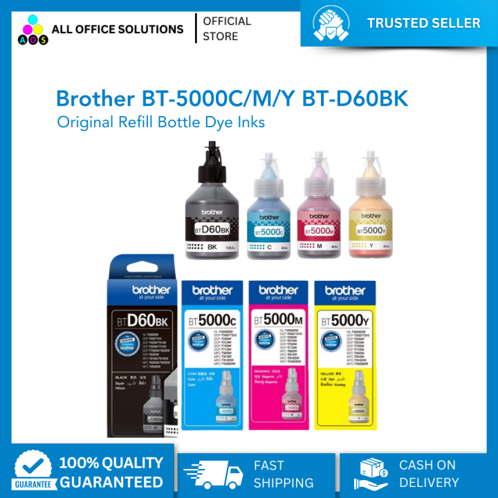 AOS Brother BT-5000C/M/Y BT-D60BK Original Brother Refill Bottle Dye Inks Compatible for DCP ...