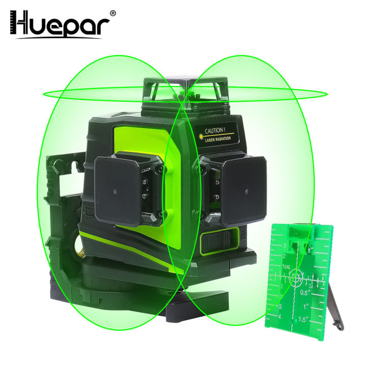 Huepar 12 Lines 3D Green Beam Self-Leveling Level 3x360 Cross Line ...