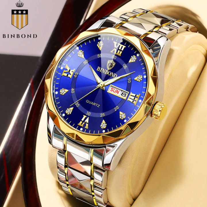 BINBOND Watch for Mens Original Luminous Waterproof Calendar Dial Business Quartz Clock Hight ...