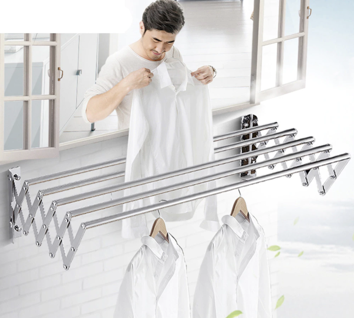 Wall Mounting Foldable Clothes & Towel Drying Rack Cum Hanger Stainless ...