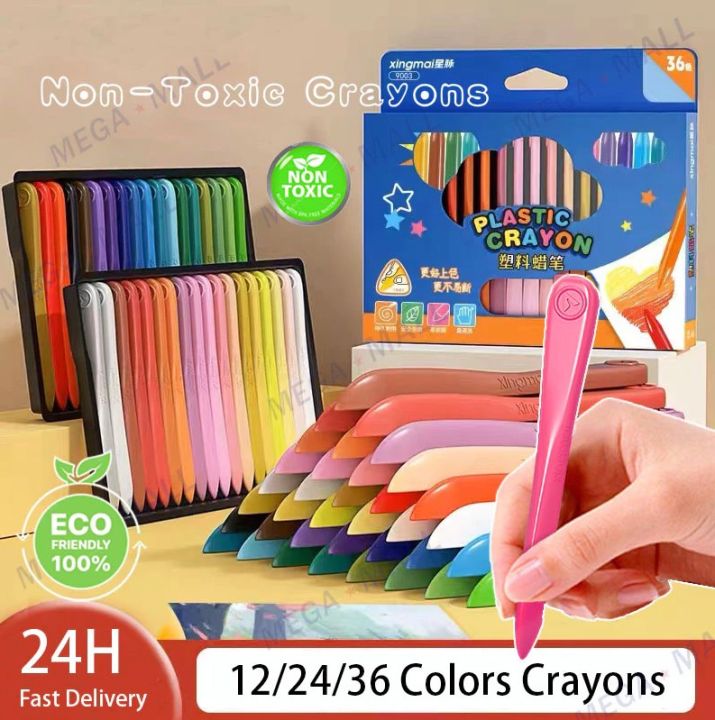 12/24/36 Colors Boxed Colourful No Dirty Hands Plastic Crayons Kids ...
