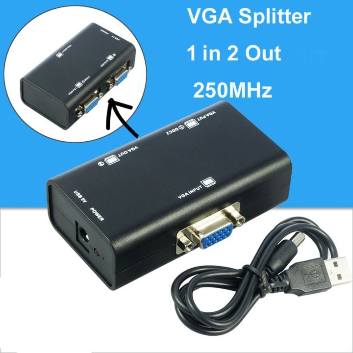 VGA Splitter 1 in 2 Out 250MHz USB Powered 1920x1440 1080P Video ...