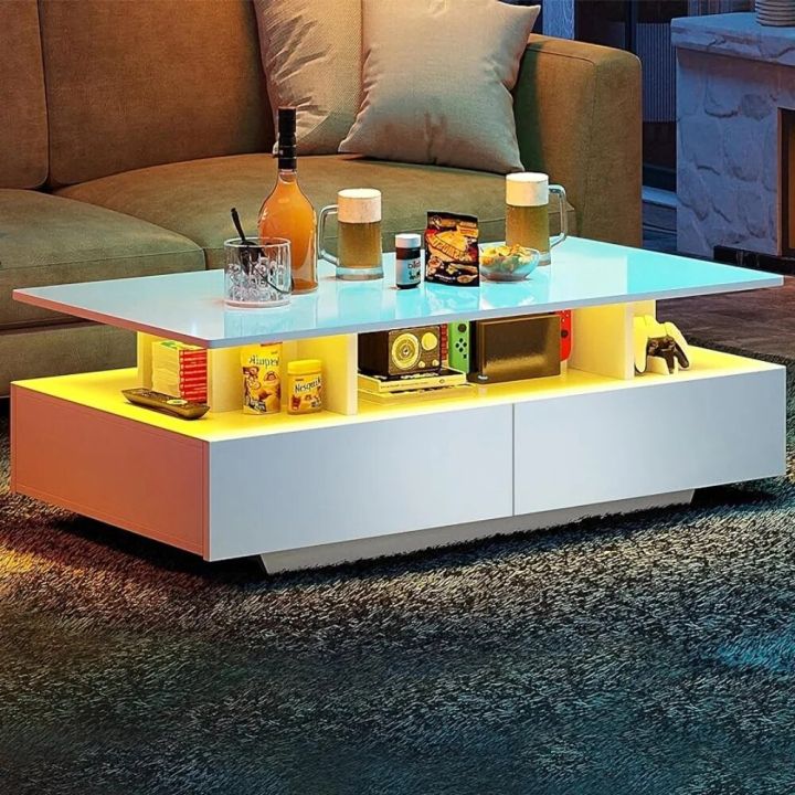 High Glossy LED Coffee Tables For Living Room, Center Table With Open ...