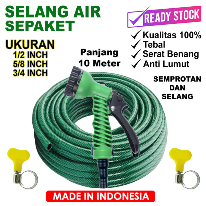 YIKUO Selang Air Cuci Motor 10 Meter 1/2 5/8 3/4 inch Paket Semprotan ...