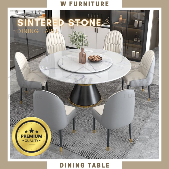 Wfurniture 7880 Glossy Sintered stone Round Dining table /Ceramic Meja ...
