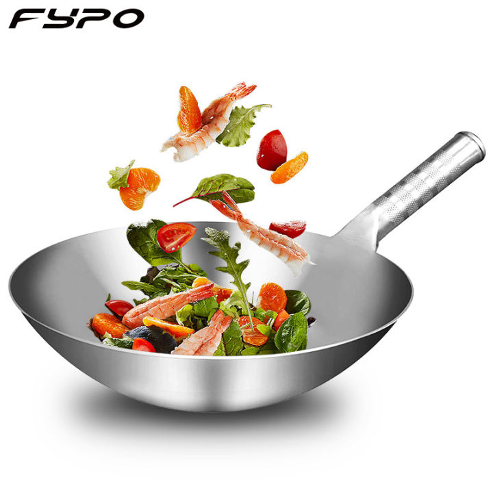 Fypo 1.8mm Thick 430 Stainless Steel Wok Chinese Pot Handmade Wok ...