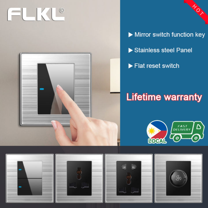 FLKL Wall Switch Light Outlet Socket With Led Auto Sensor Light Brushed ...