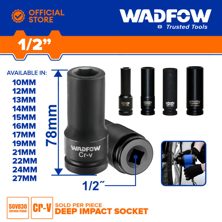 WADFOW 1/2" Inch Deep Impact Socket 10MM - 27MM Cold Extrusion Drive ...