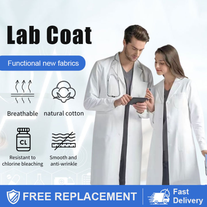 Lab Gown White Coat Long Sleeve Doctor uniform Doc coat Unisex S-XXXL ...