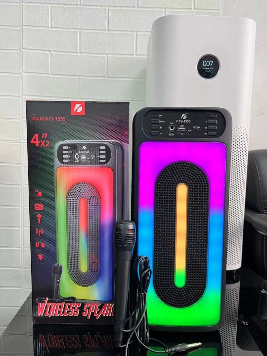 ลำโพงบลูทูธ รุ่นKTS-1555 ดอก4X2นิ้ว แถมไมค์สาย ปรับเบส/เสียง/ไฟได้ สามารถเชื่อมได้2ตู้ ทรงสูงไฟ ...