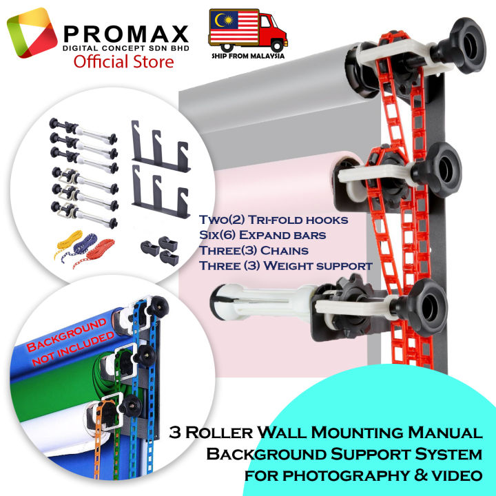 Wall Mounting Roller Manual Background Triple Hook Support System 045 ...