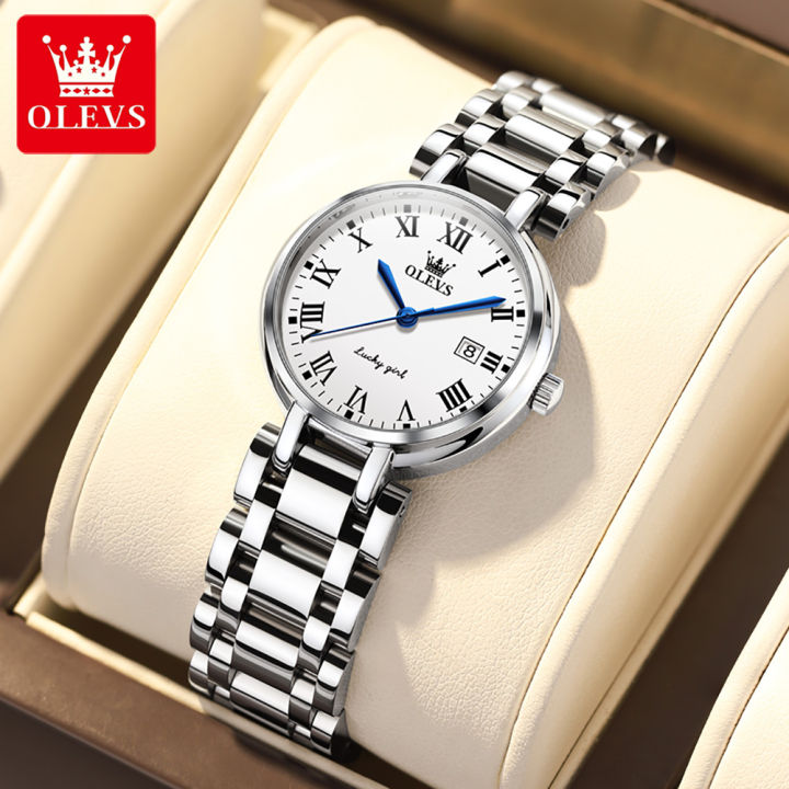 OLEVS Watch Set for Women Original Rome Diamond Dial Stainless Steel ...