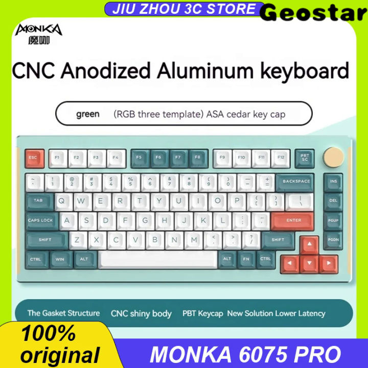 Hot Monka 6075 Pro Mechanical Keyboard Aluminum Kit Three Mode Wireless ...
