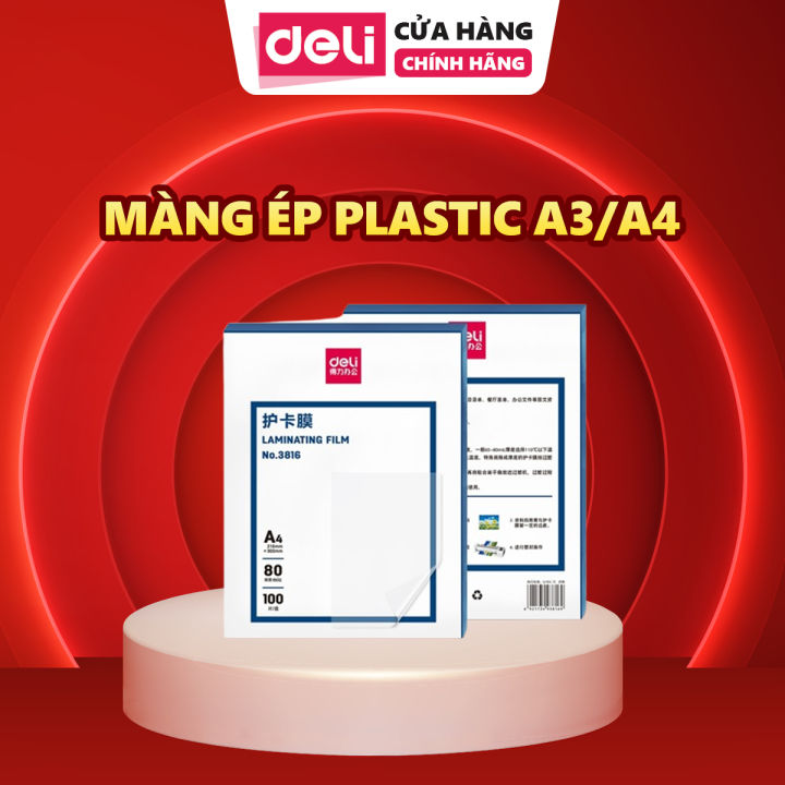 [100 Tờ] Màng Ép Plastic A4 Deli 70mic / 80mic - Ép Ảnh, Giấy Tờ - Dùng Trong Văn Phòng, Trường ...
