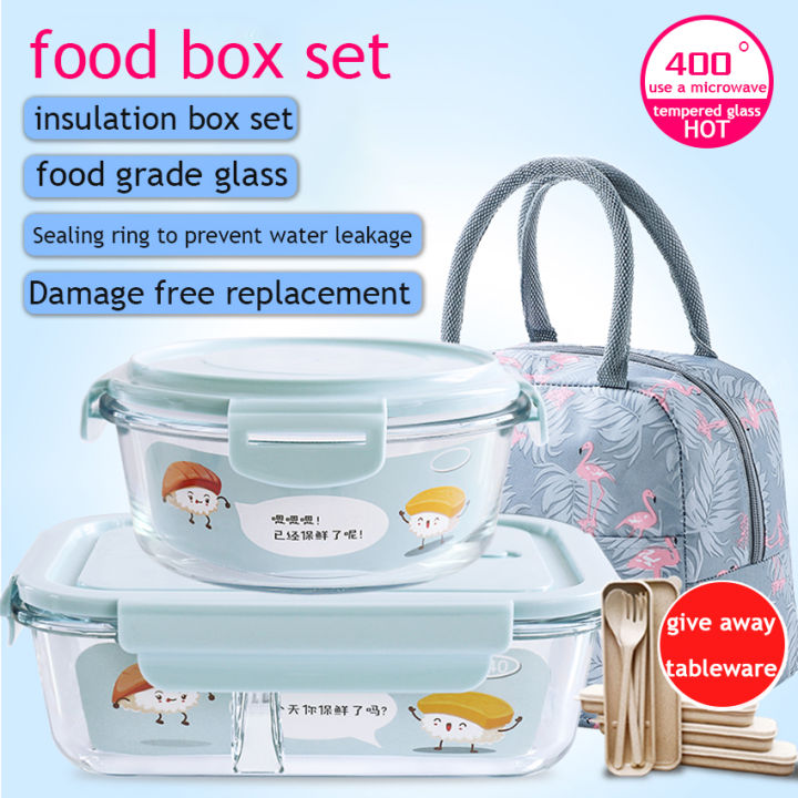 Glass Lunch Box Microwavable Set 960ml 660ml Heat-Resistant Glass Fresh ...