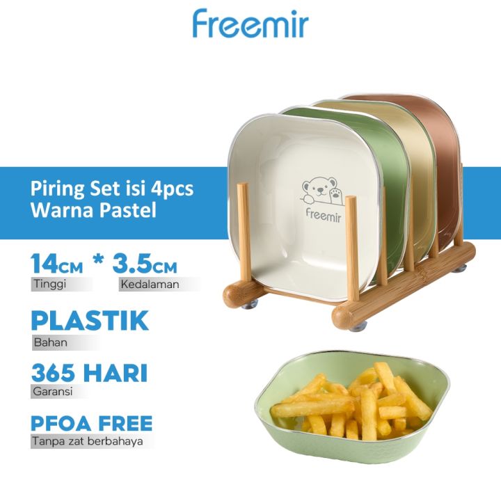 Freemir Piring Gandum Persegi Motif Beruang 14 cm - 4 Warna Pastel [1 ...