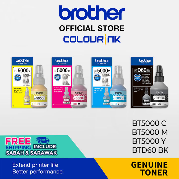 Brother Original Genuine BT5000 Cyan Magenta Yellow BTD60BK Black ...