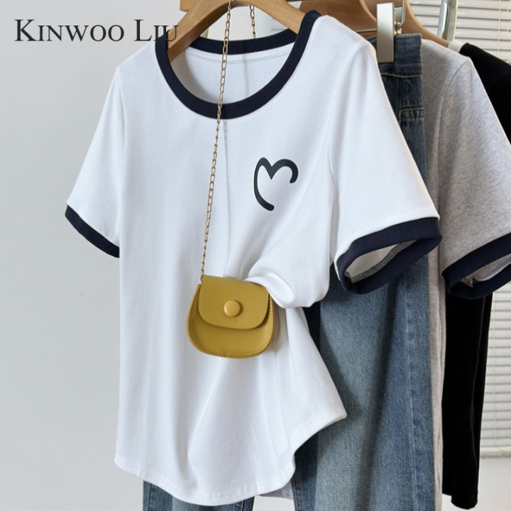 Kinwoo Liu เสื้อยืดแขนสั้นผู้หญิงสีม่วงลายหัวใจสำหรับฤดูร้อน | Lazada.co.th