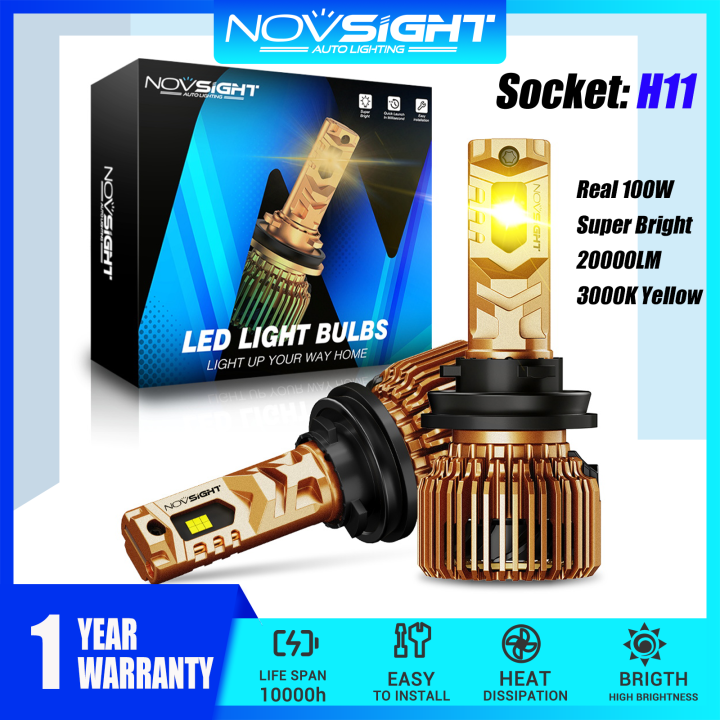 Novsight N75Y H11 H8 H9 H16JP LED Headlight Bulb 3000K Yellow Light Extremely Bright LED Lights ...