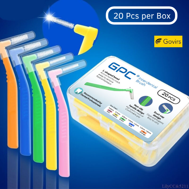 GPC Interdental Brush Brushes (20/box) L Shaped Angle Various Sizes 0.6 ...