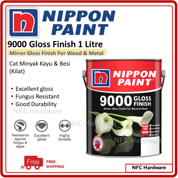 NIPPON PAINT 9000 Gloss Finish 1 Litre (Cat Minyak Kayu & Besi) | Lazada