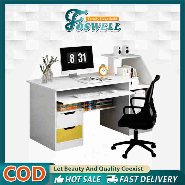 FOSWELL Computer Desk Simple Modern Office Desk Multi-functional Study ...